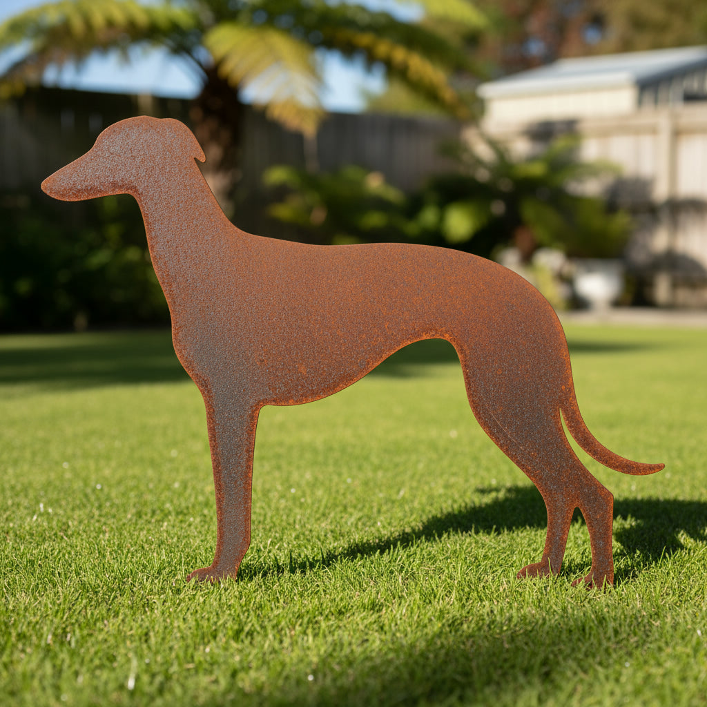 Greyhound Garden Art – 3mm Corten Steel Dog Silhouette – Rusty Deer
